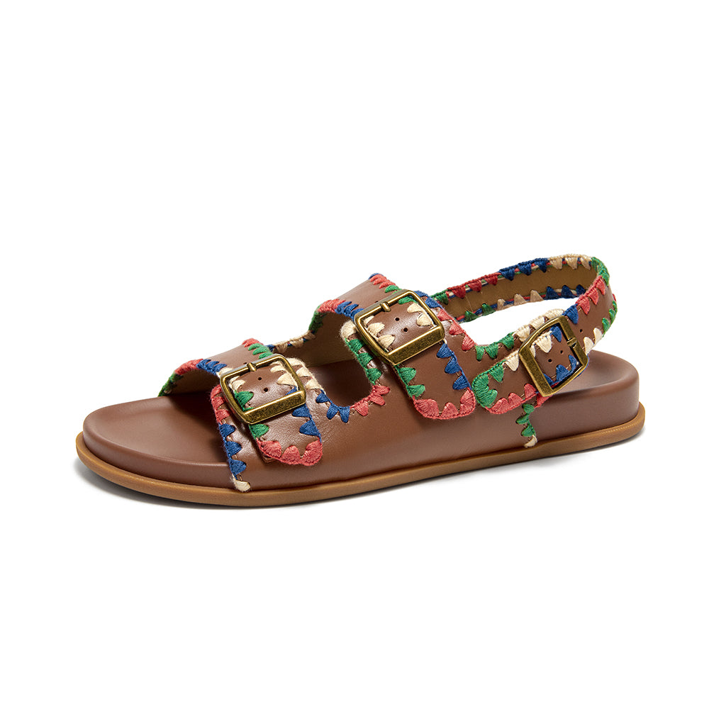 Beau Today Women's Leather Sandals with Handmade Embroidered Crochet s ...