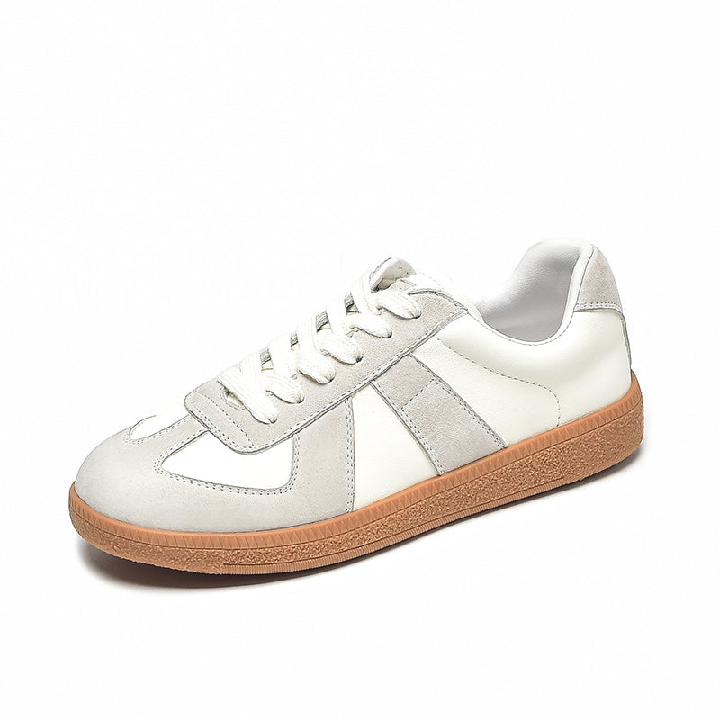 BeauToday Leather Retro German Army Trainer for Women with Patchwork D ...