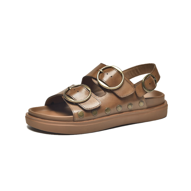 BeauToday Women's Leisure and Comfortable Leather Sandals with Buckle ...