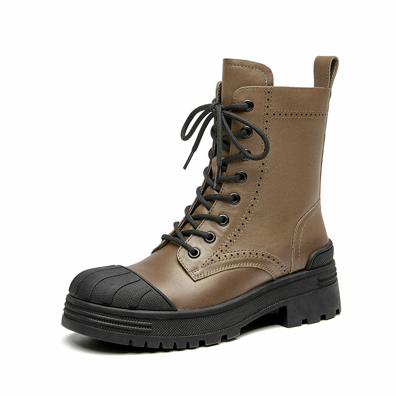 BeauToday Premium Cow Leather Shell Head Lace Up Ankle Boot for Women ...