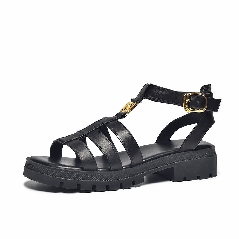 BeauToday Leather T-strap Platform Gladiator Sandals with Open Toe for ...